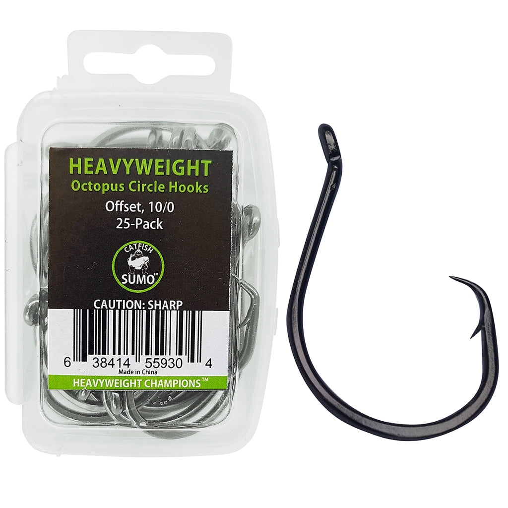 Catfish Sumo Heavyweight Fishing Circle Hooks, Offset, Sharp, Size 10/0 ...