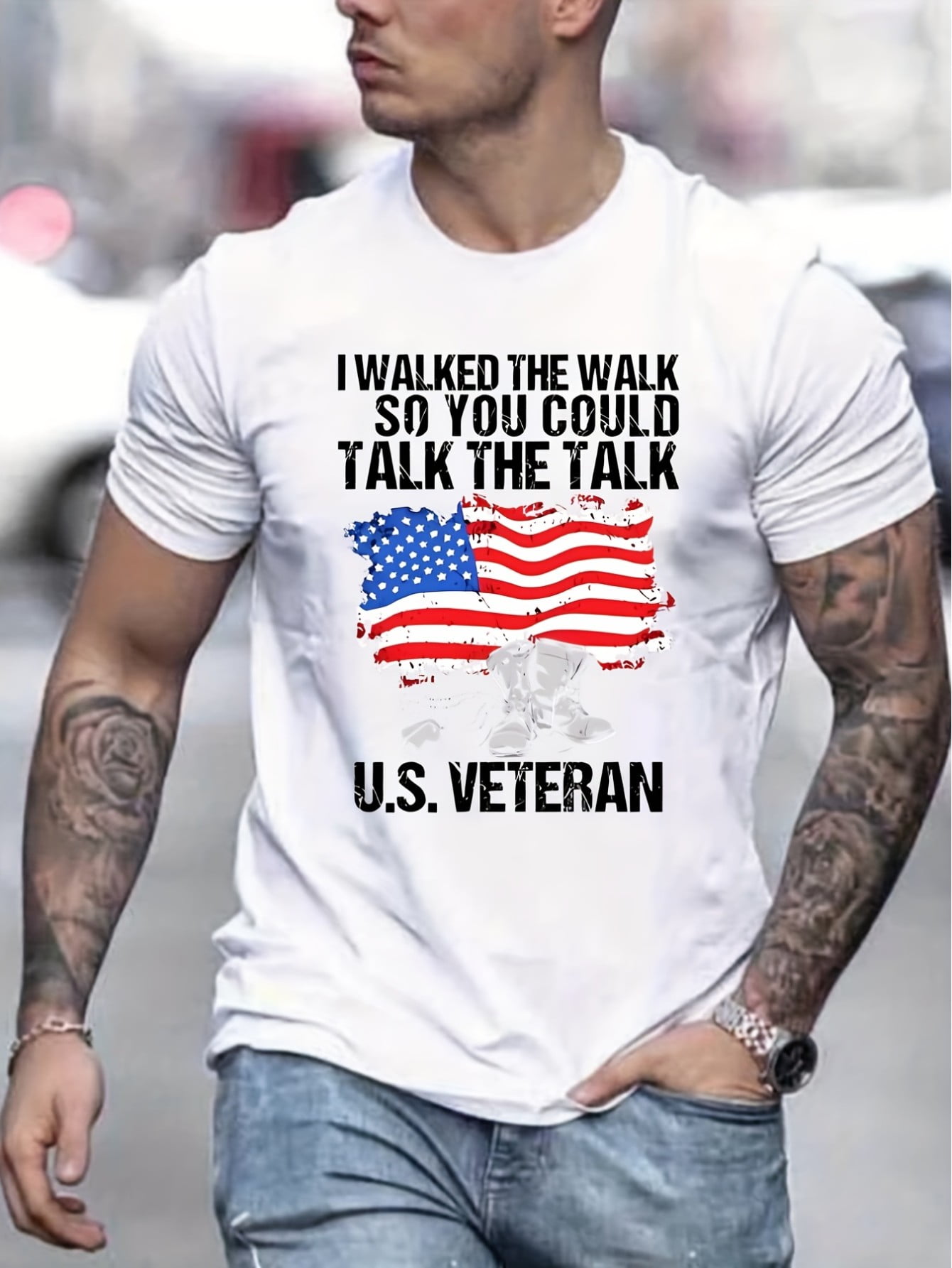 Heavyweight Cotton T-shirts,Men's Patriotic U.S. Veteran Graphic T-Shirt - Round Neck, Non ...