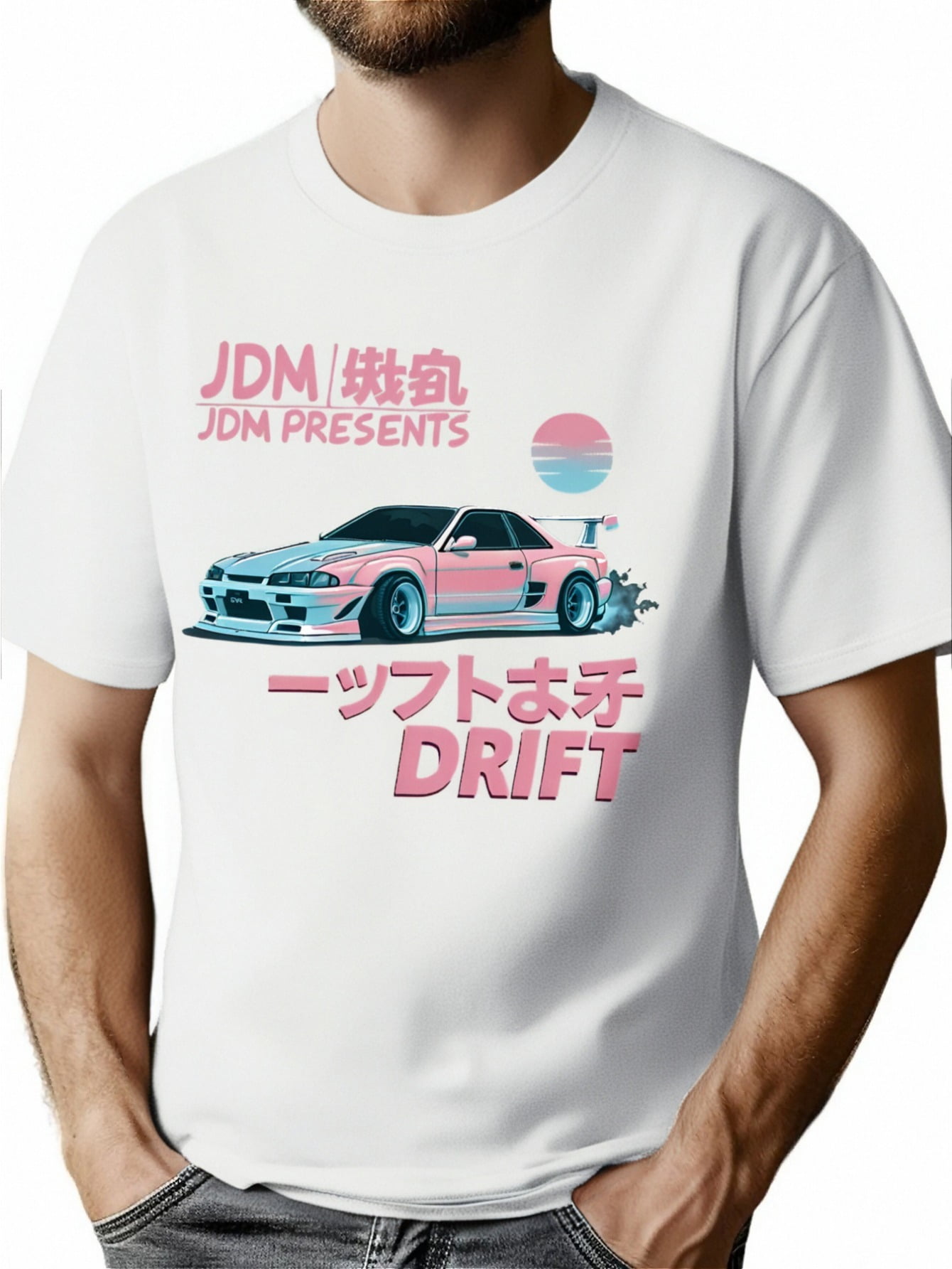Heavyweight Cotton T-shirts,Summer Casual Crew Neck T-Shirt for Men, JDM Inspired Drift Car ...
