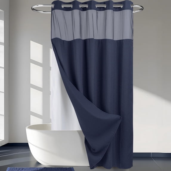 Heavyweight No Hooks Required Dotted Waffle Weave Shower Curtain with ...