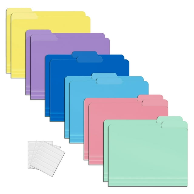Heavyweight Poly File Folders, 1/3 Cut Tabs, 12 Pack, Assorted Colors ...