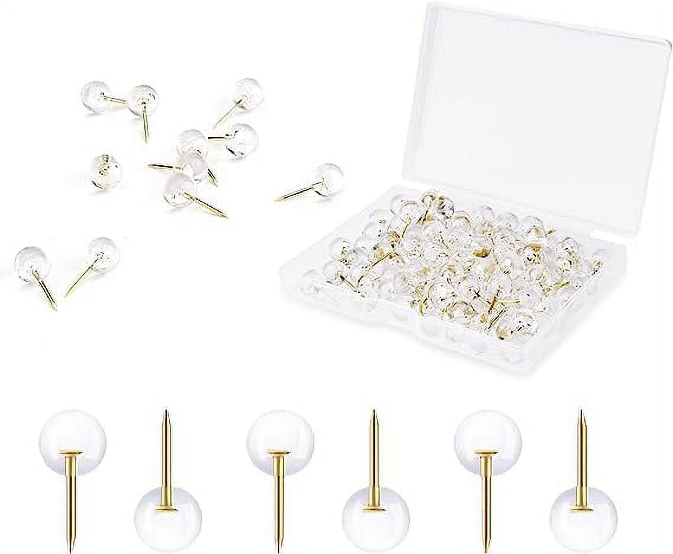 Hebalg 100pcs Clear Round Push Pins, Gold Ball Push Pins with Storage ...