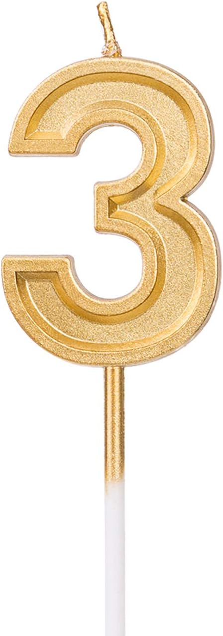 Hebalg Gold Glitter Happy Birthday Cake Candles Number Candles Number 3 ...