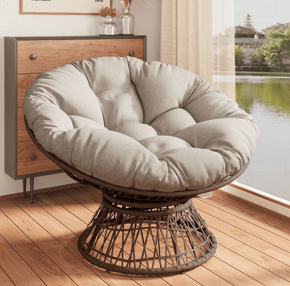 HebirHome 41.5" Ergonomic Wicker Chair with Cloud Thick Density Fabric ...
