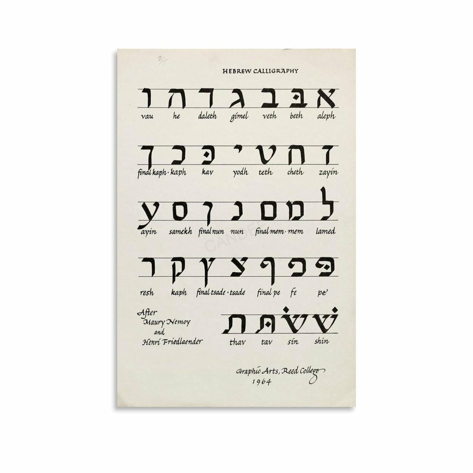 Hebrew Alphabet Language Learning Educational Poster (8) Canvas ...