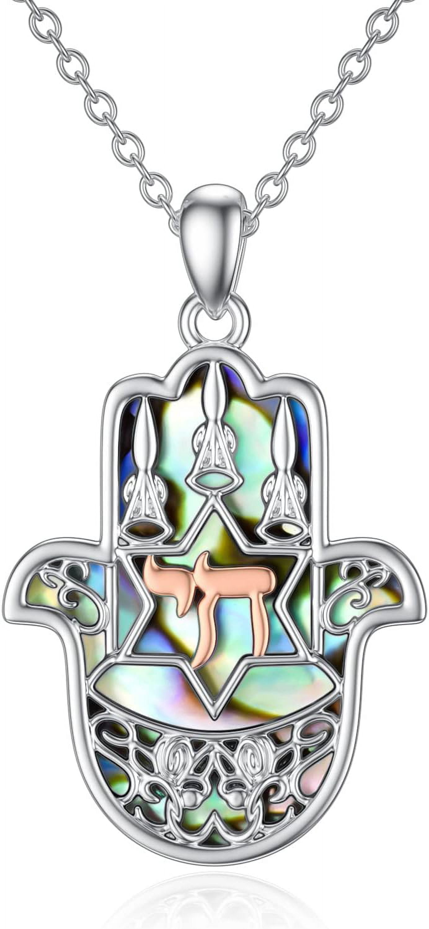 Hebrew Chai Necklaces Sterling Silver Hamsa Hand Pendant Necklace with ...