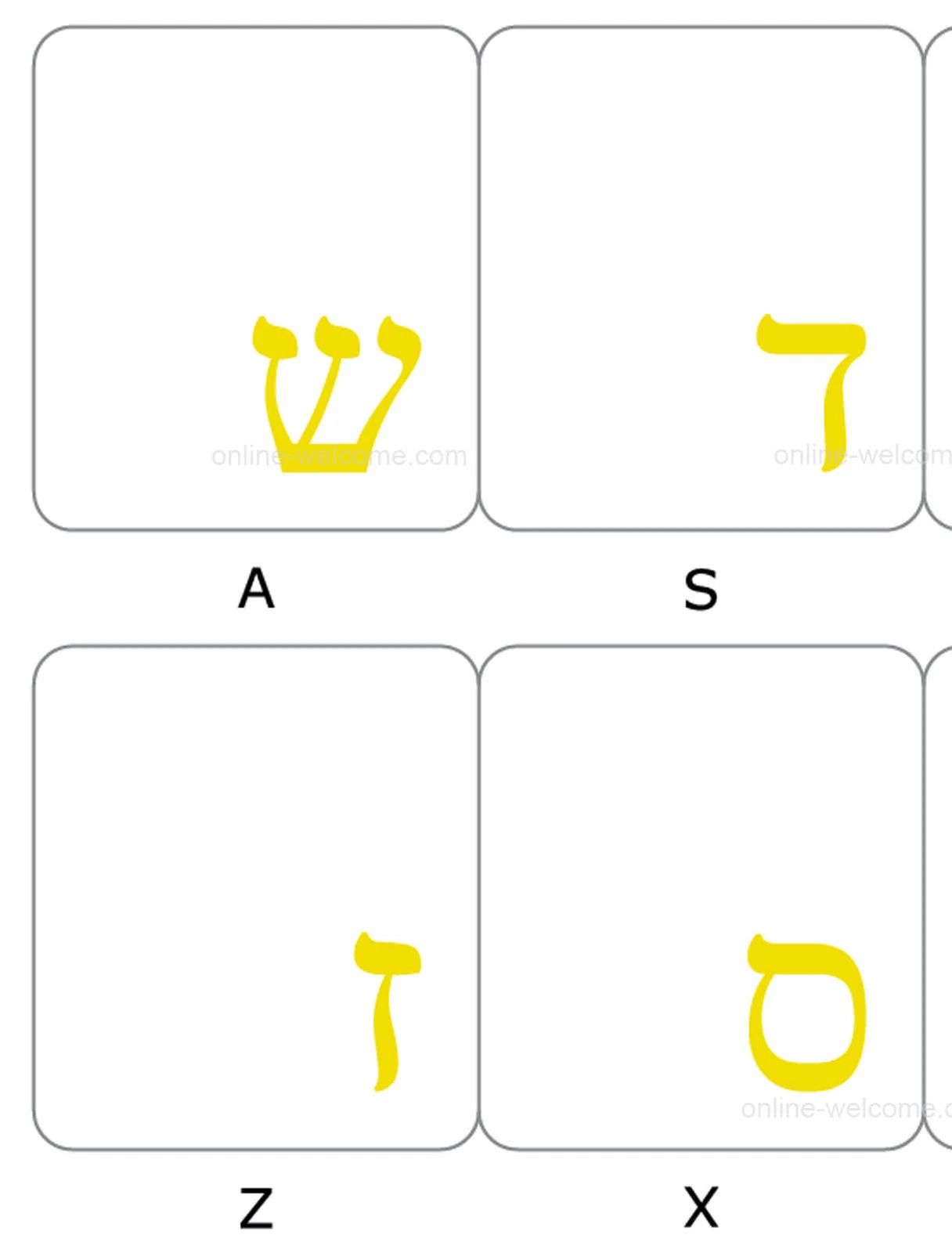 Hebrew Keyboard Sticker Label Transparent Yellow Letters Online-Welcome ...