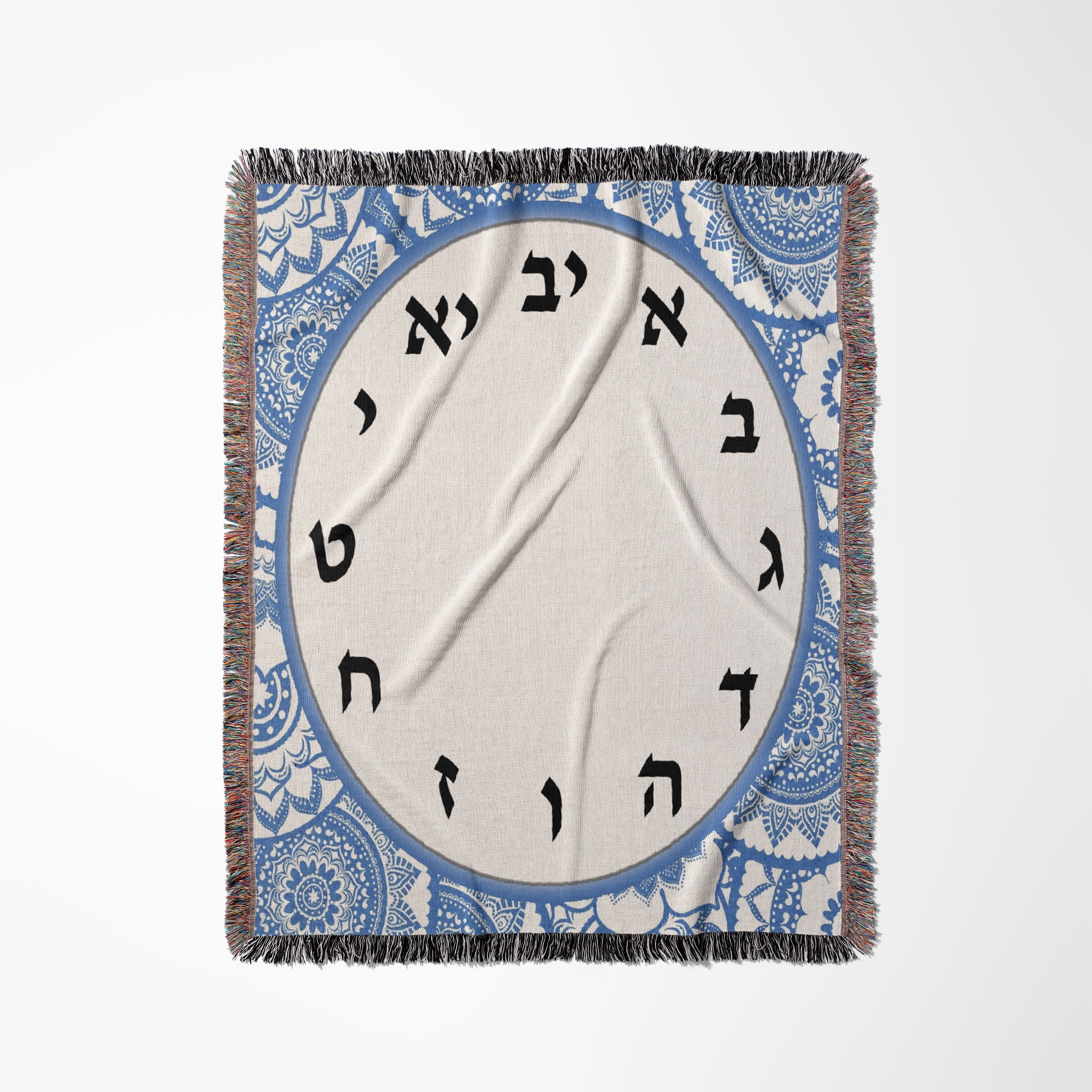 Hebrew Numbers Clock Face - Aleph Bet Numerals - Blue And White, Woven ...