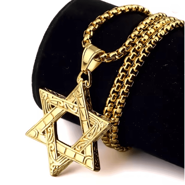 Hebrew Shema in Star of David necklace 14K Yellow Gold chain Messianic ...