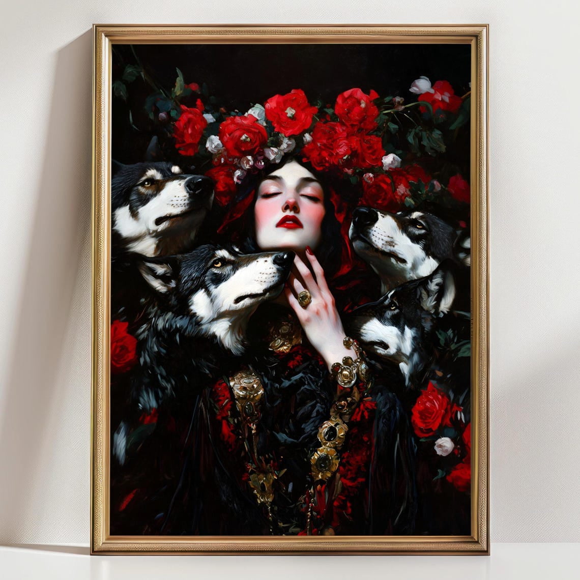 Hecate With Wolves And Roses Art Print, Witchy Wall Decor, Gothic Home ...