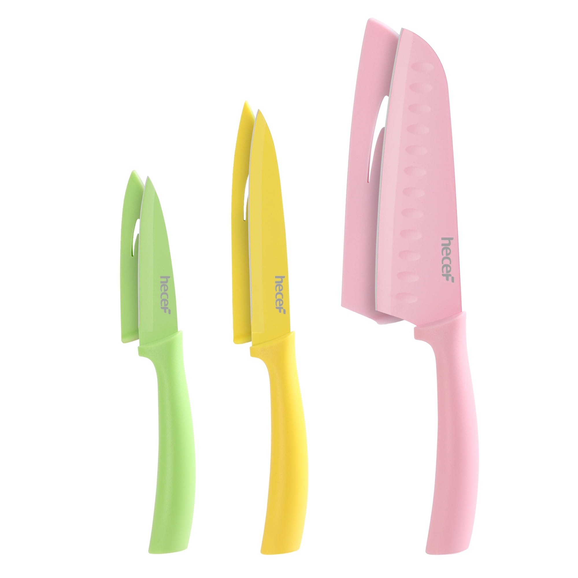 Hecef 3-Piece Knife Set, Colorful Non-Stick Coated Sharp Santoku ...