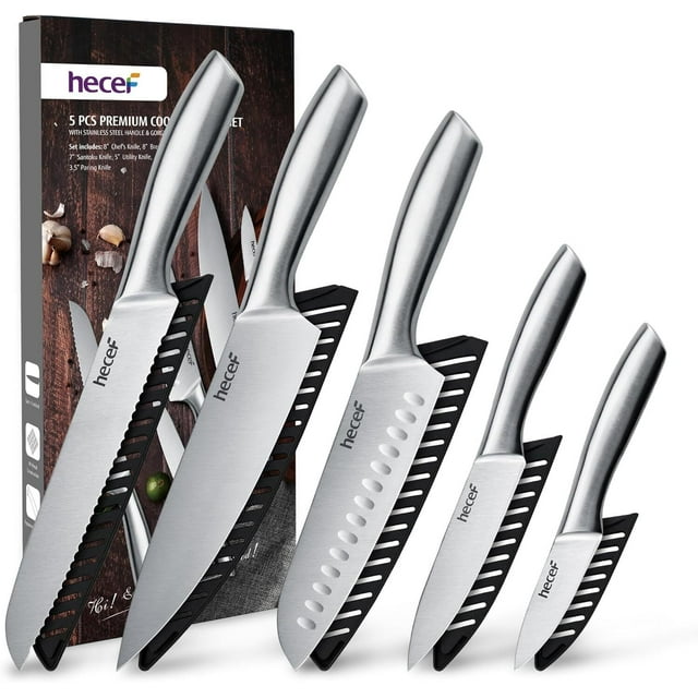 Hecef 5 PCS High Carbon Stainless Steel Kitchen Knives Set with ...