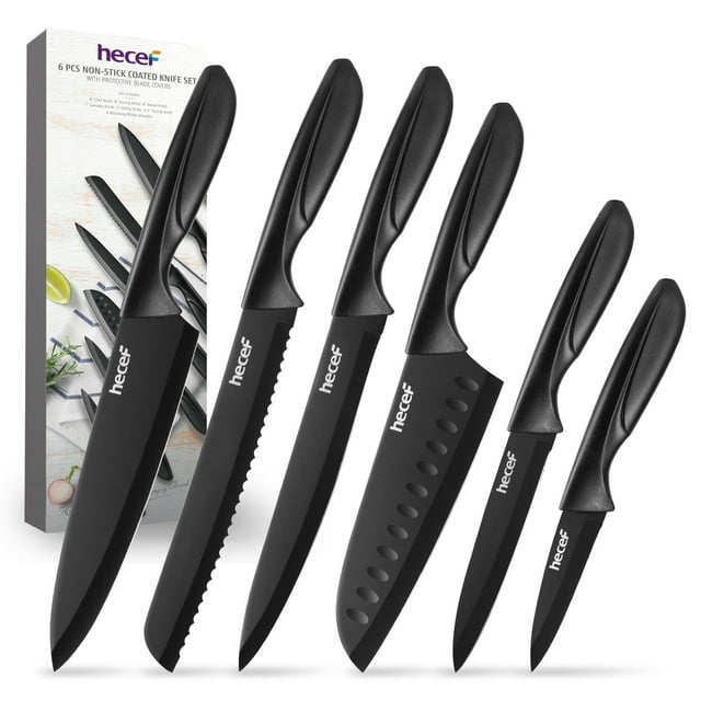 Hecef 6-Piece Stainless Steel Chef Cooking Knife Set with Blade Sheaths ...