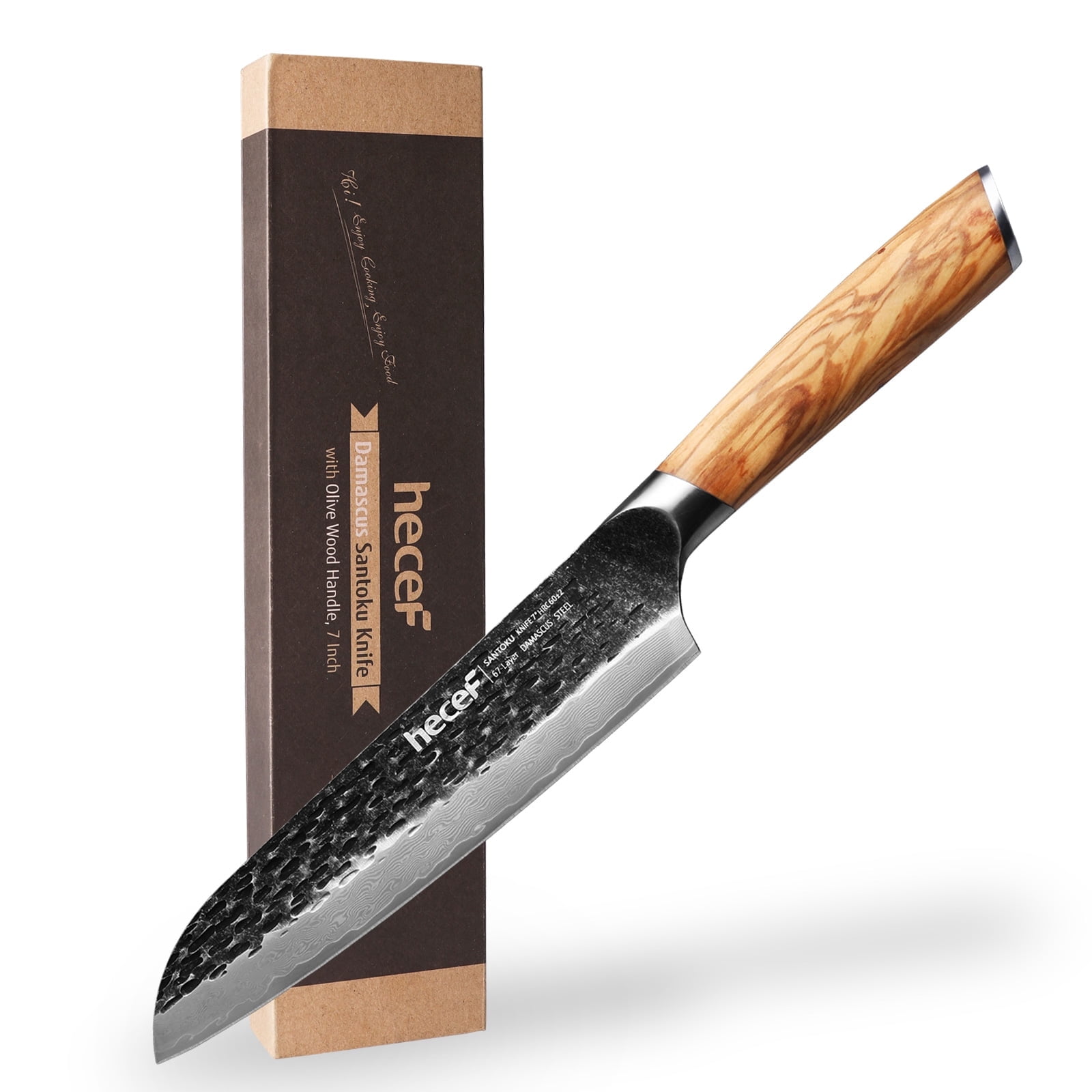 Hecef 7-Inch Japanese Santoku Knife, Forged 67-Layer Damascus Steel ...