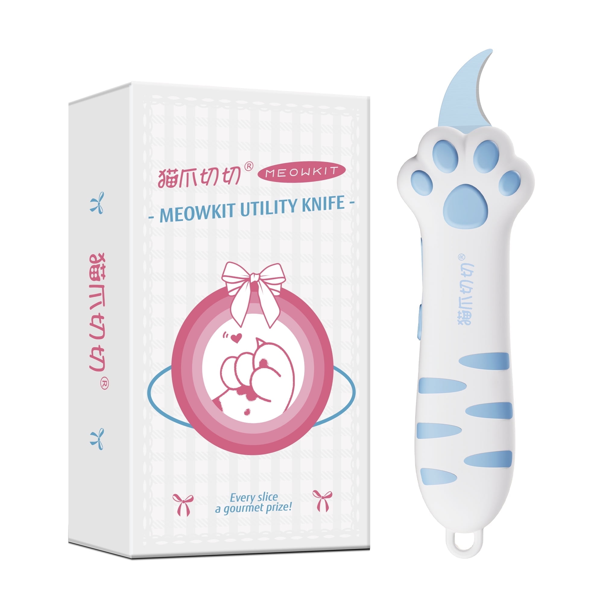 Meowkit Blue Cat Paw Utility Knife, Retractable Box Cutter for Crafts ...