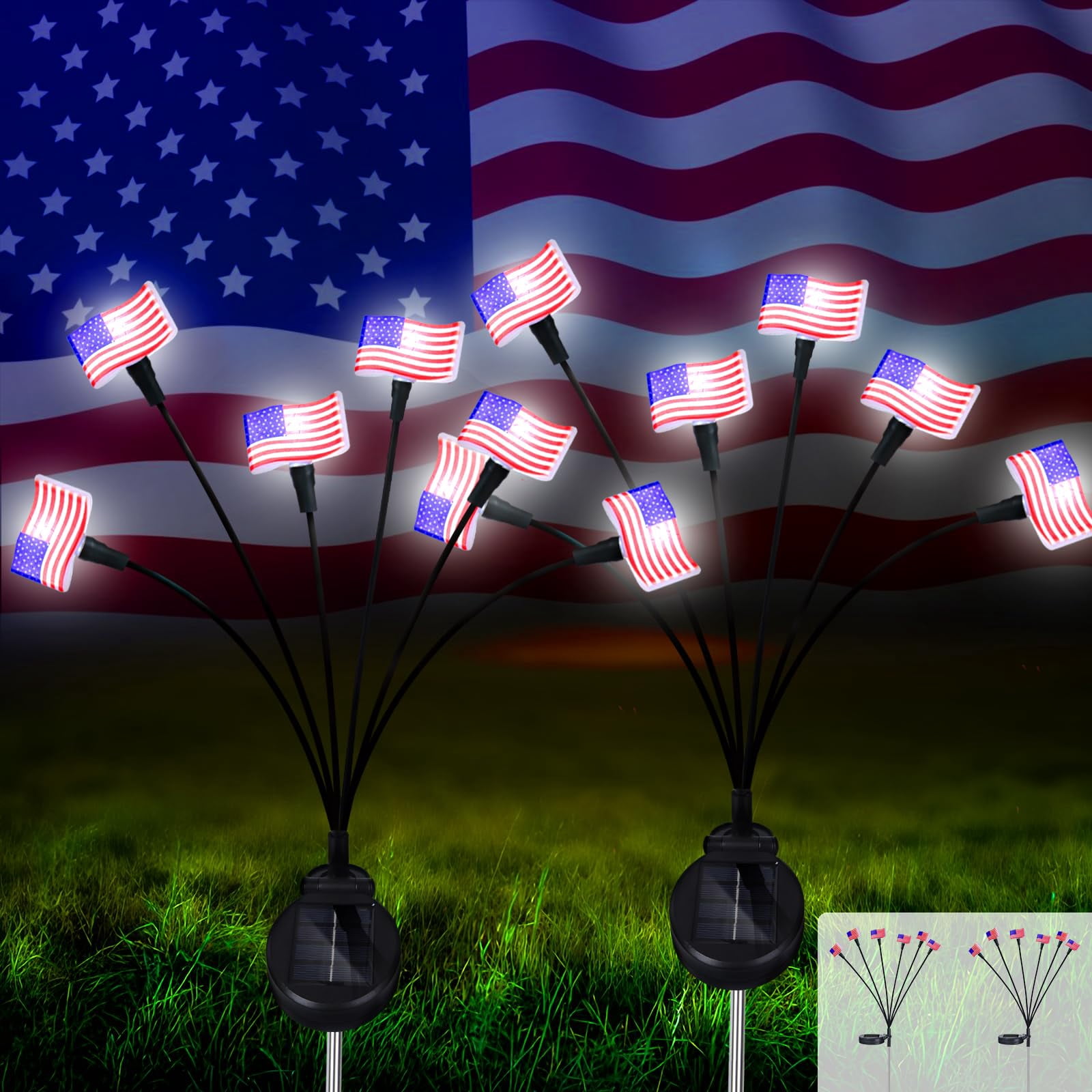 Heceltt 2 Pack Solar 4th of July Decorations Outdoor Garden Lights, 12 ...