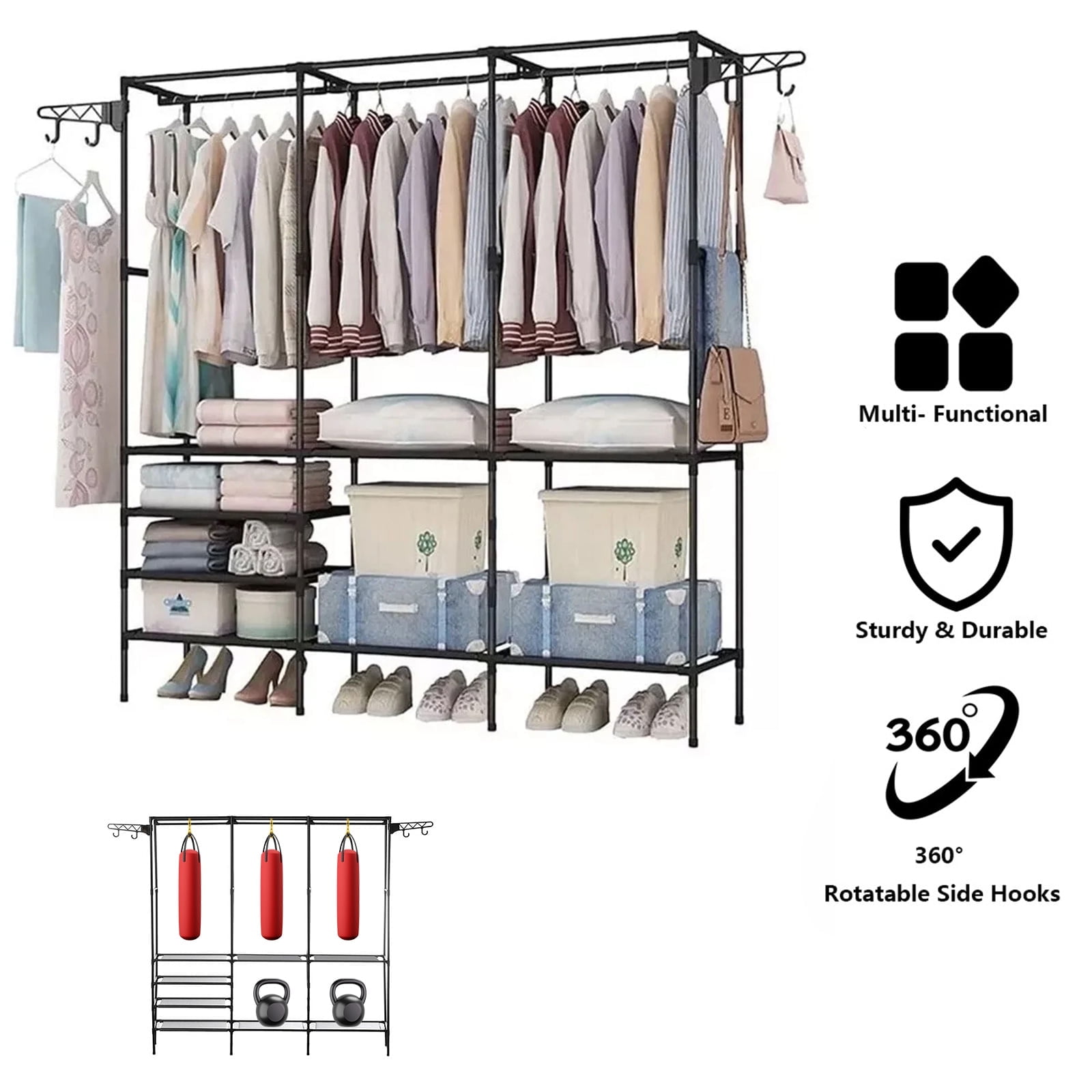 HechoVinen Clothes Rack Heavy Duty Hanging Clothes Rack, Metal Clothes ...
