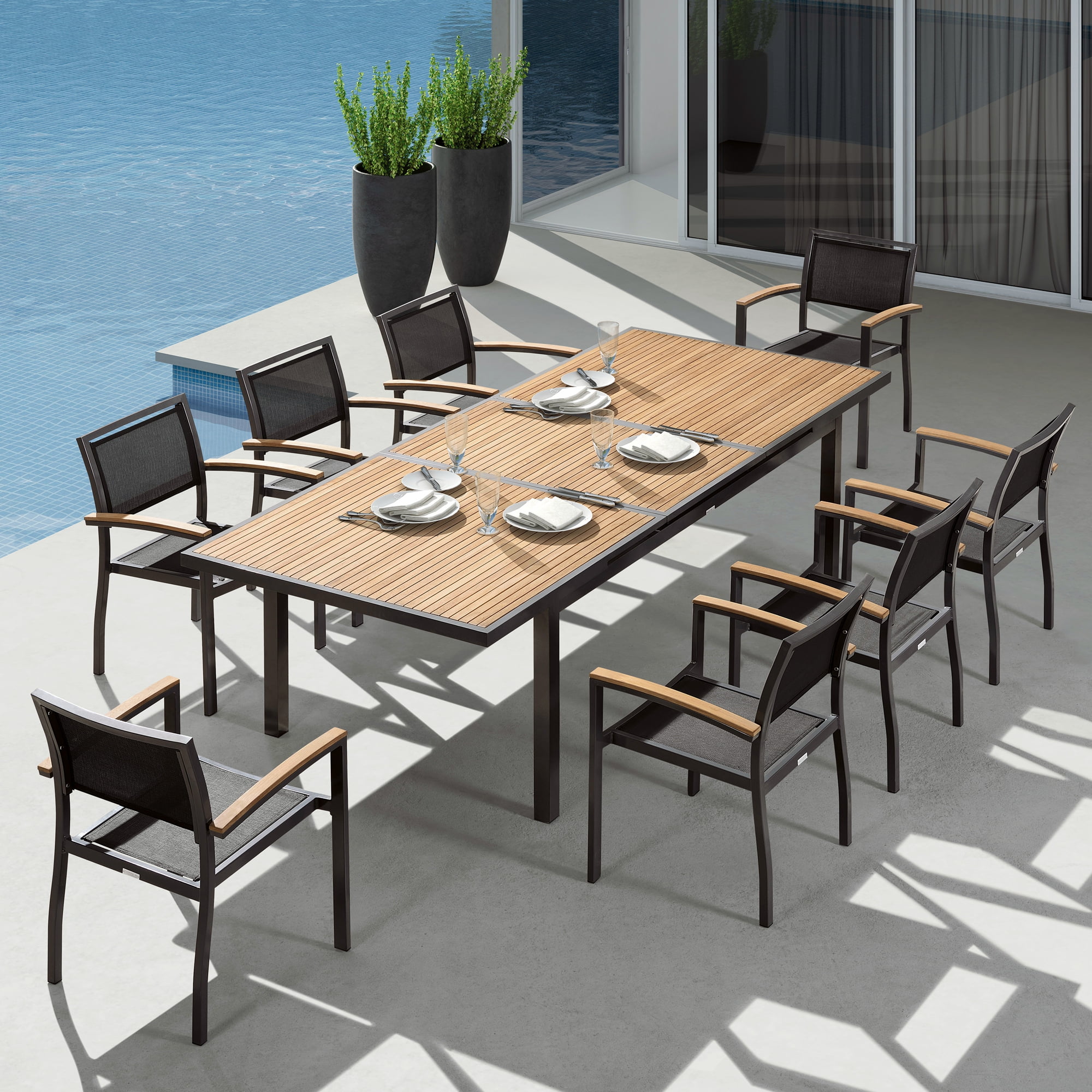 Heck 9 Piece Outside Dining Set with FSC Teak Wood Extendable Outdoor ...