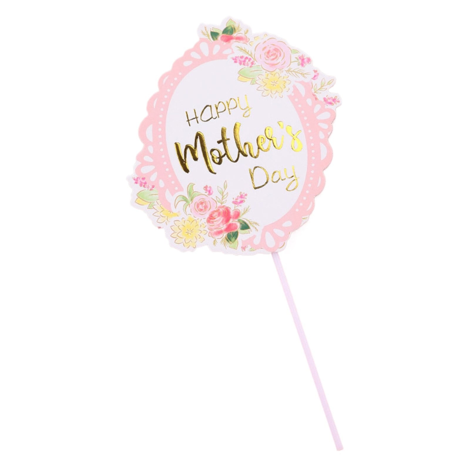 Hecteas Cake Inserts,Dessert Card Insertion,Happy Mother'S Day Cake Toppers Flower Heart Paper ...