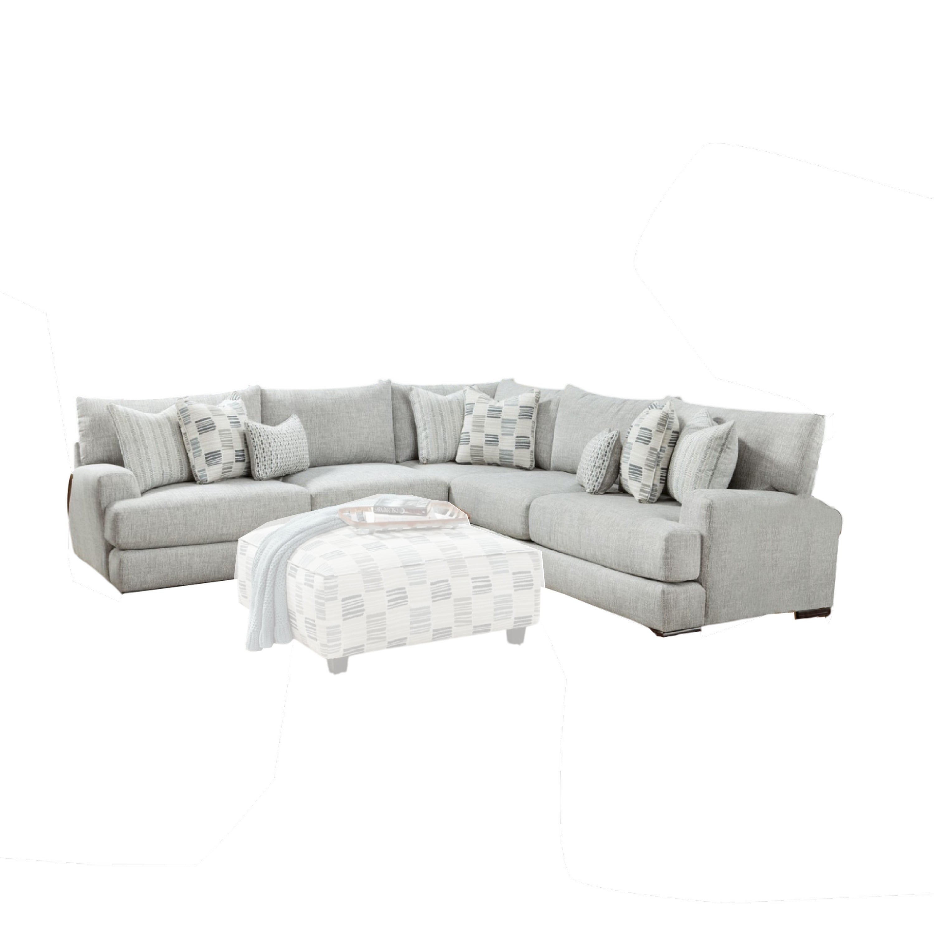 Hecy Sectional Corner L Sofa w 8 Accent Pillows, Gray Weave, 111 Inch ...