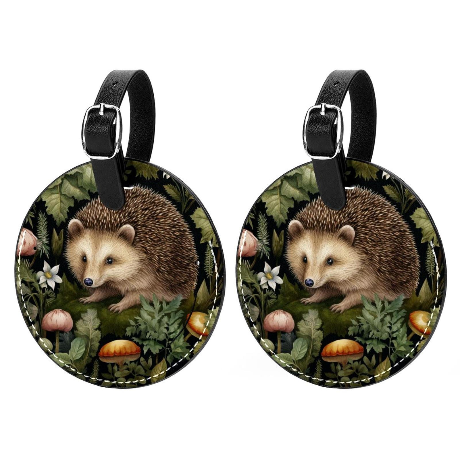 Hedgehog 2Pcs PU Leather Round Luggage Tags with Privacy Cover and Name ...
