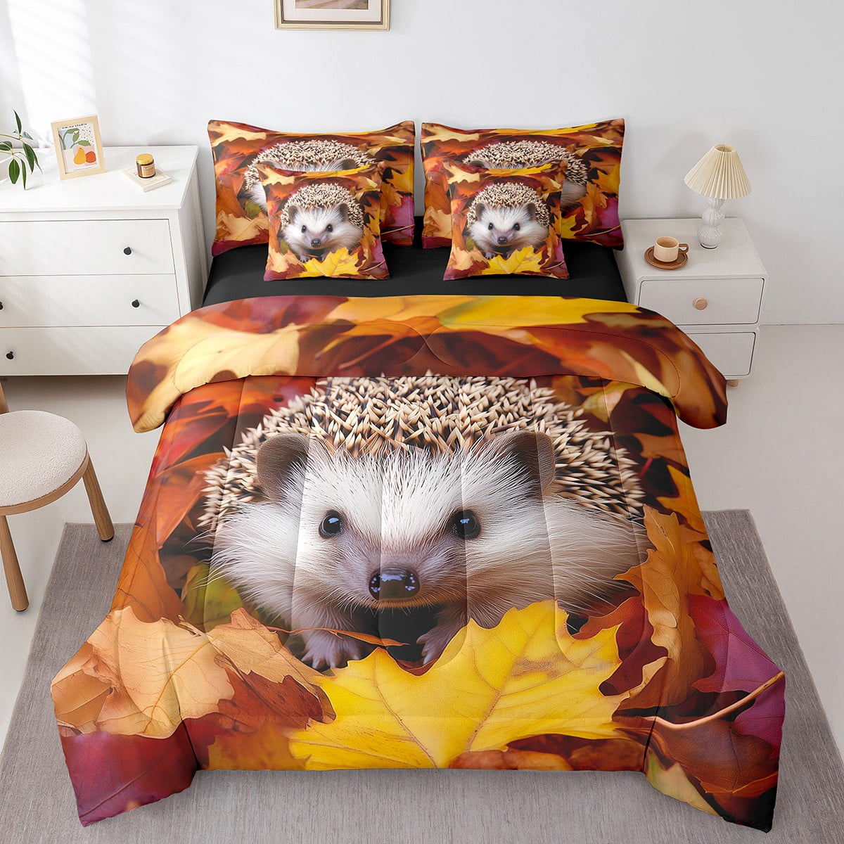 Hedgehog Bed in a Bag King Size Comforter Set 7 Pieces,Fall Leaves ...