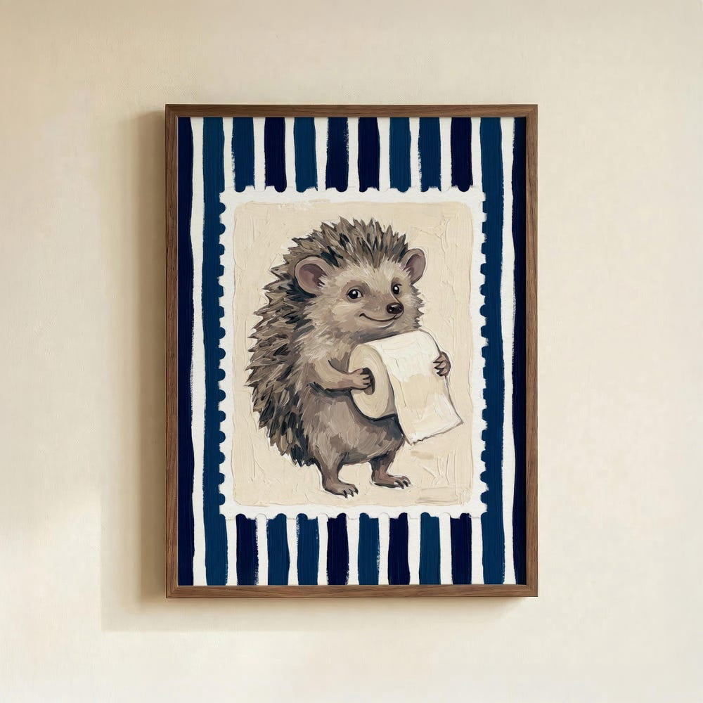 Hedgehog Blue Striped Toilet Paper Bathroom Poster - Walmart.com