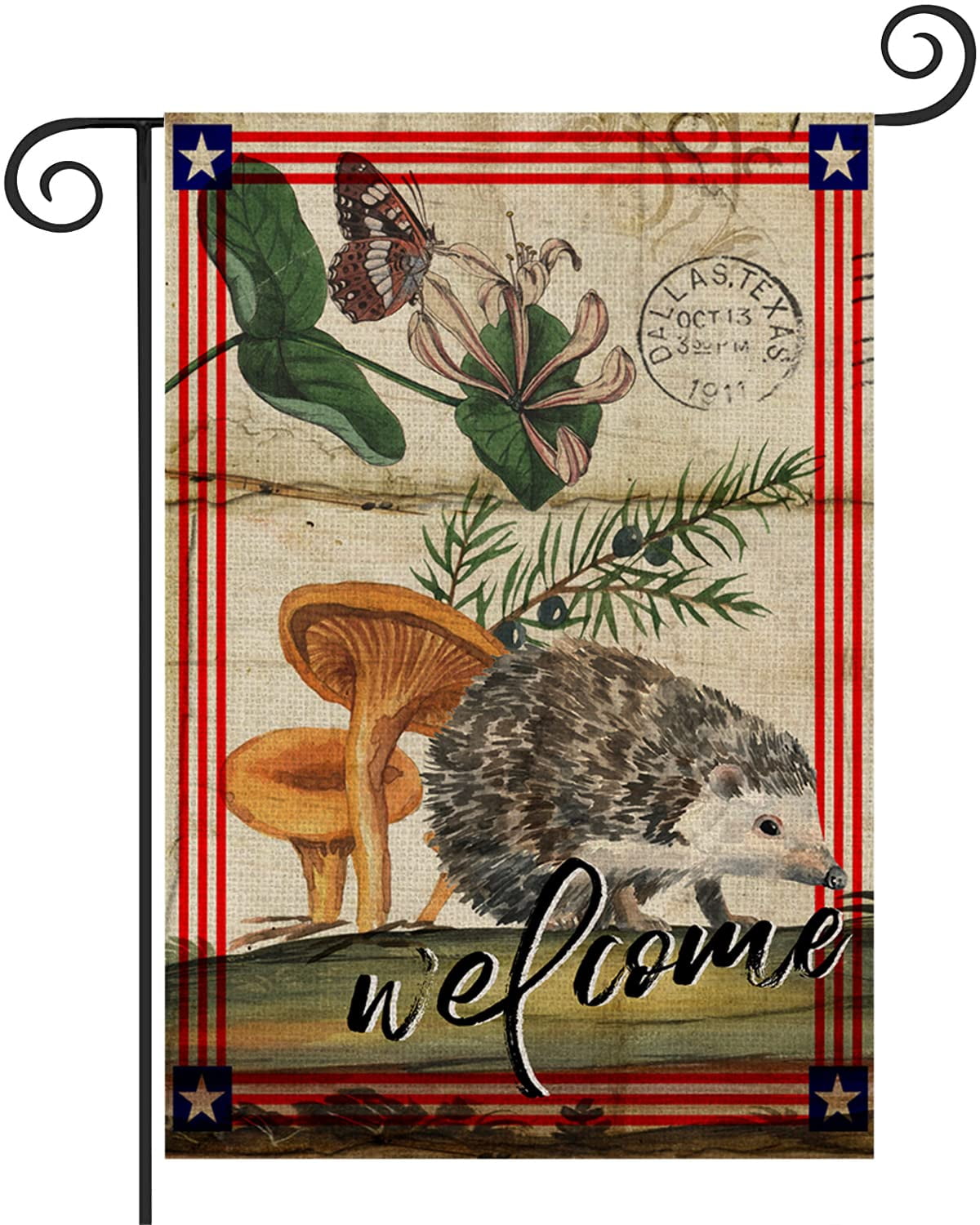 Hedgehog Botanical Garden Flag Vertical Double Sided Rustic Green Plant ...