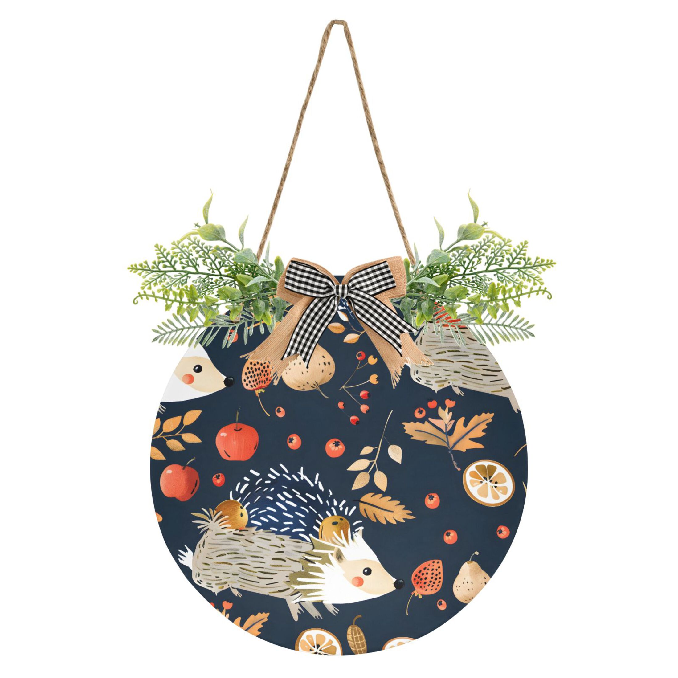 Hedgehog Carrying Fruit Welcome Front Door Sign Round 12 inch Porch ...