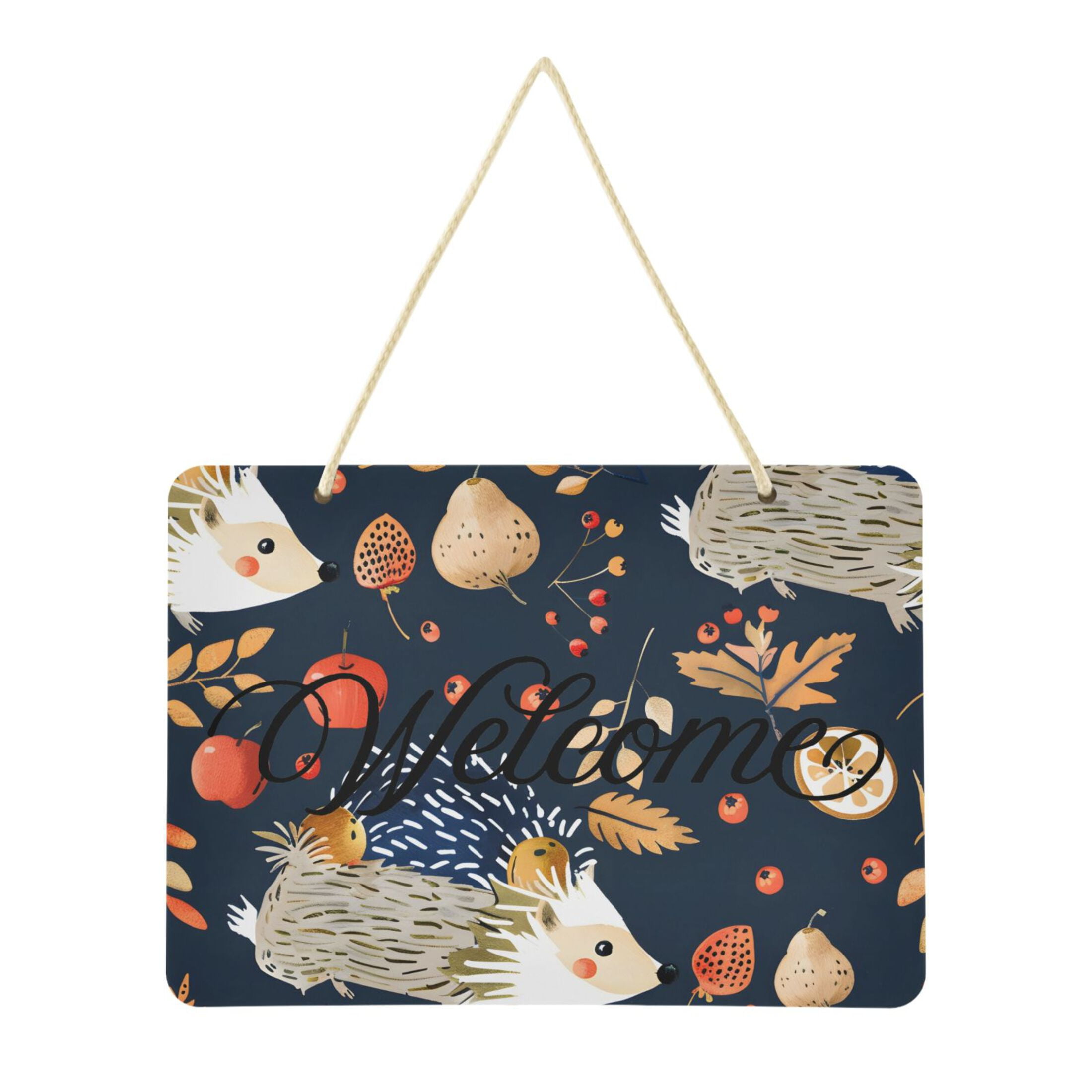 Hedgehog Carrying Fruit Welcome Sign Front Door PVC 14x10 inch Hanger ...