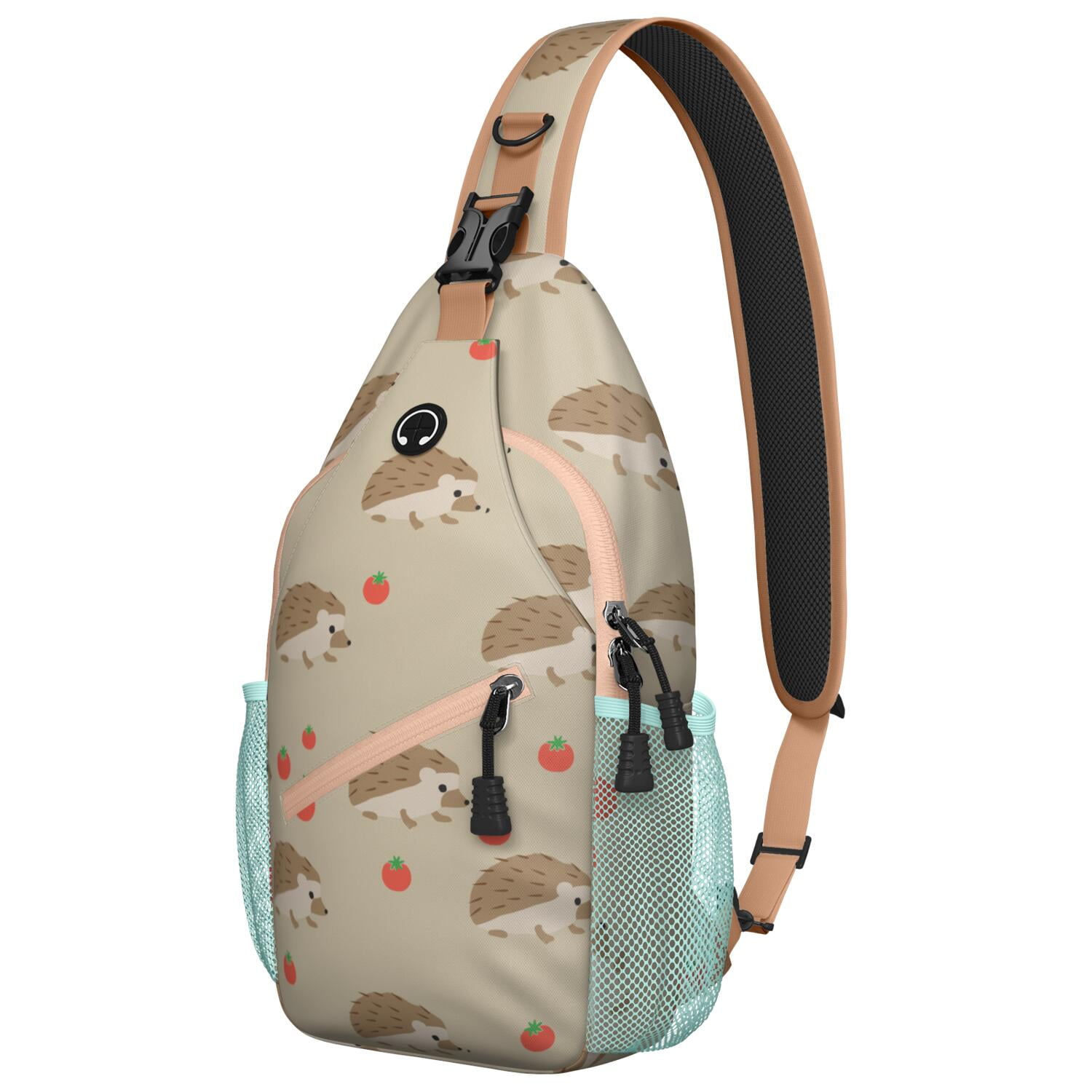 Hedgehog Cartoon Sling Backpack for Women Men, Adorable Forest Floral ...
