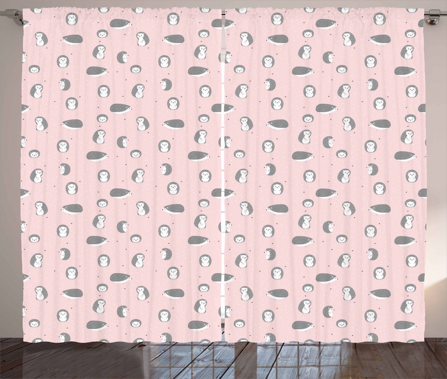 Ambesonne Hedgehog Curtains 2 Panel Set, Pastel Hearts Pattern, 108" x ...