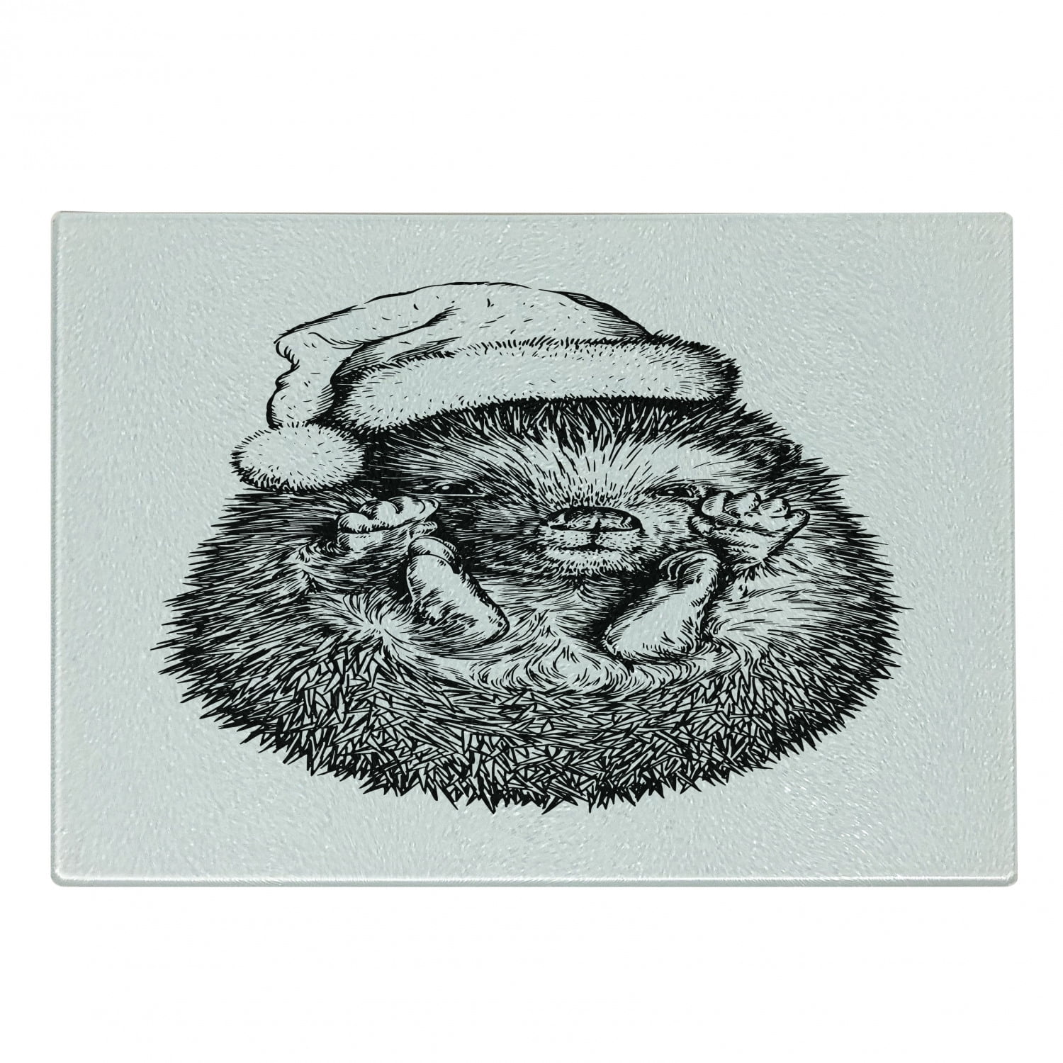 Hedgehog Cutting Board, Monochrome Hedgehog with Winter Attire Funny ...