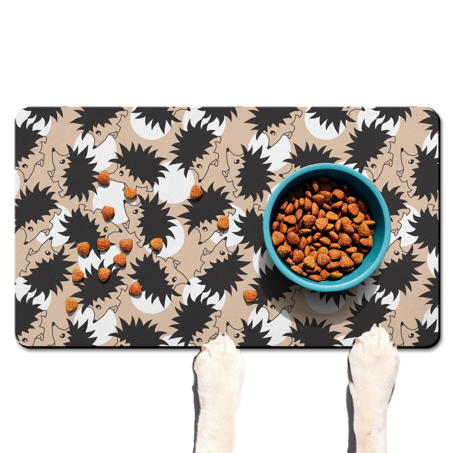 Hedgehog Design Dog Feeding Mat - Waterproof Non-Slip Pet Food Mat with ...