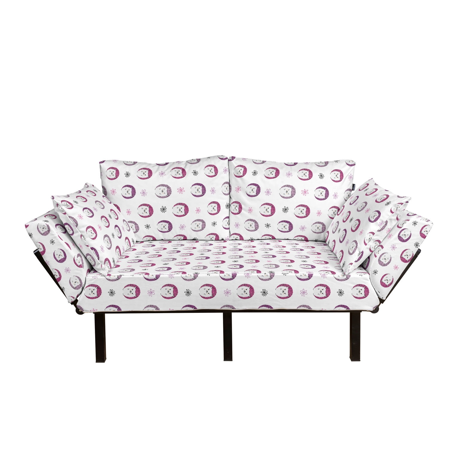 Hedgehog Futon Couch, Colorful Spiky Animals with Faces Doodle Flowers ...