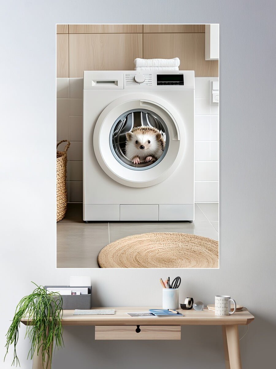 Hedgehog In A Washing Machine, Funny Bathroom Art Poster Wall Art ...