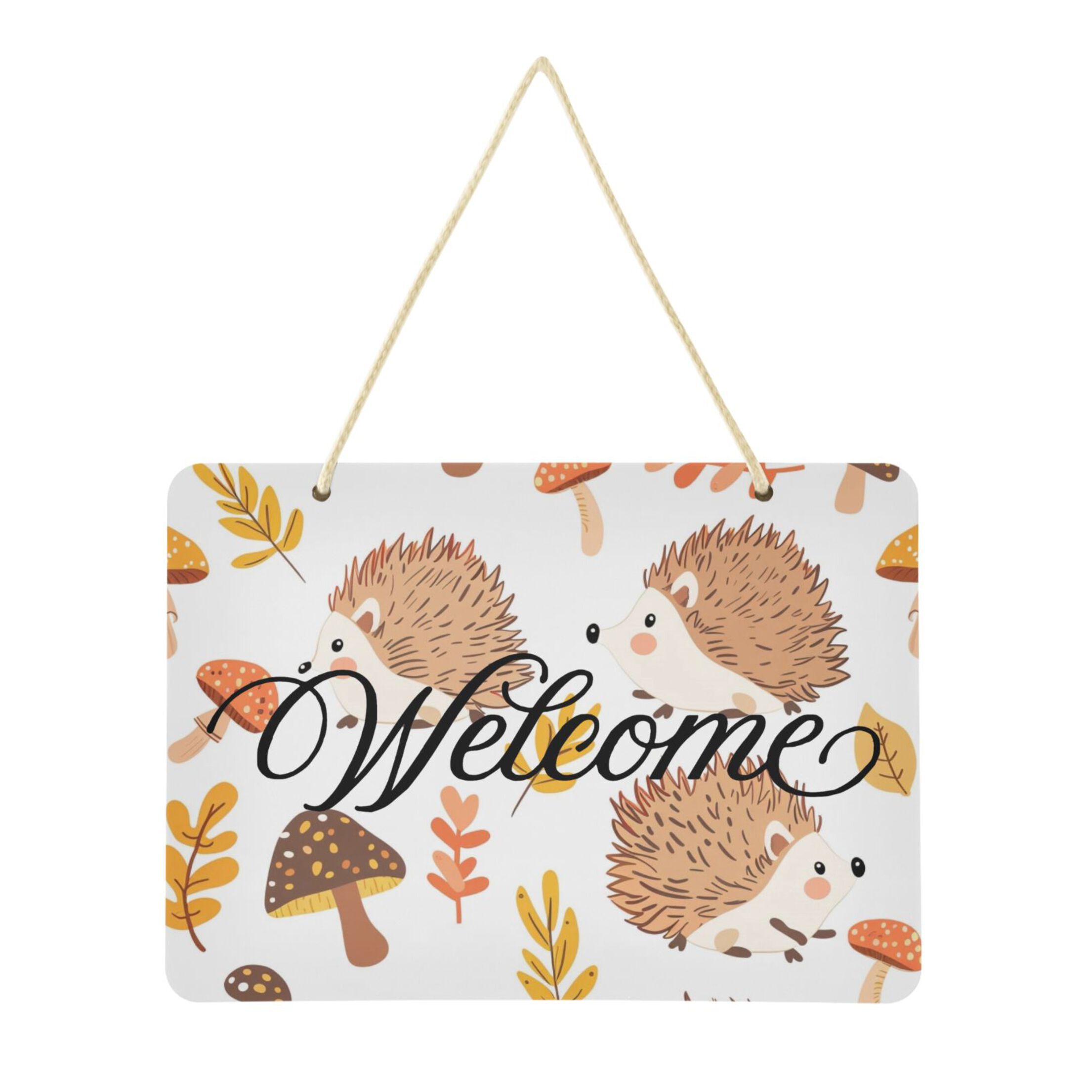 Hedgehog Leaf Mushroom Welcome Sign Front Door PVC 14x10 inch Hanger ...