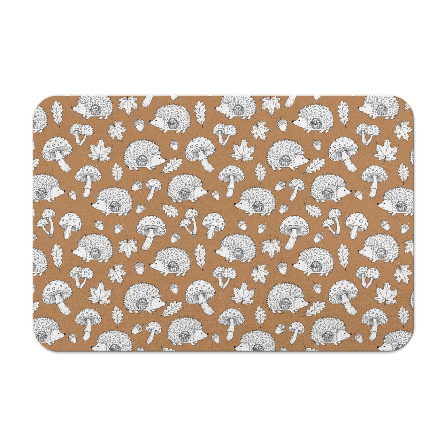 Hedgehog and Mushroom Brown Pattern Diatomite Bath Mat, Kitchen ...