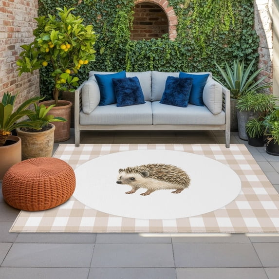 Hedgehog Plaid Indoor Outdoor Rugs 5x8 Ft, Rustic Farmhouse Cream ...