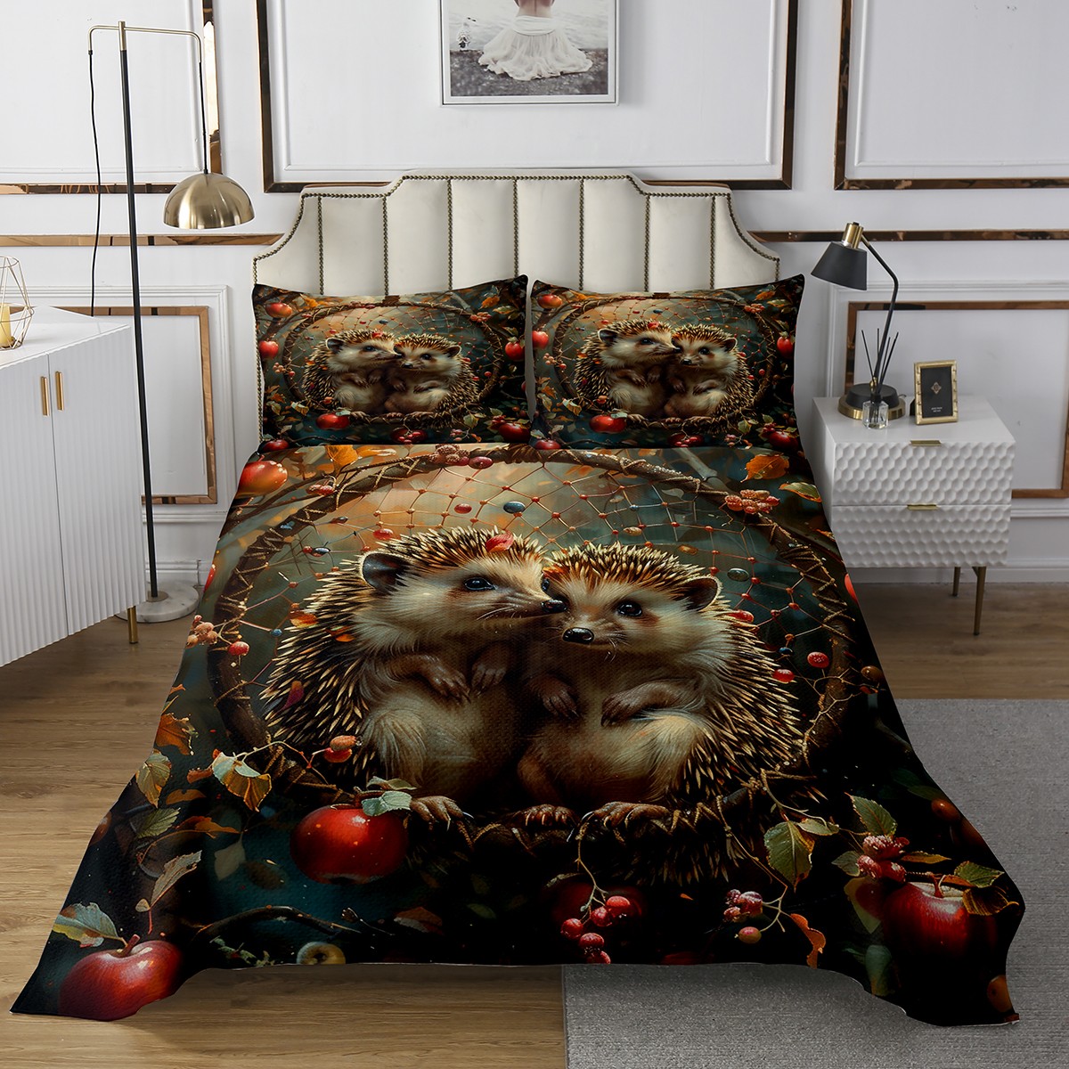 Hedgehog Quilt Set Dreamcatcher Bedspread Set Queen,Red Apple Fruit ...