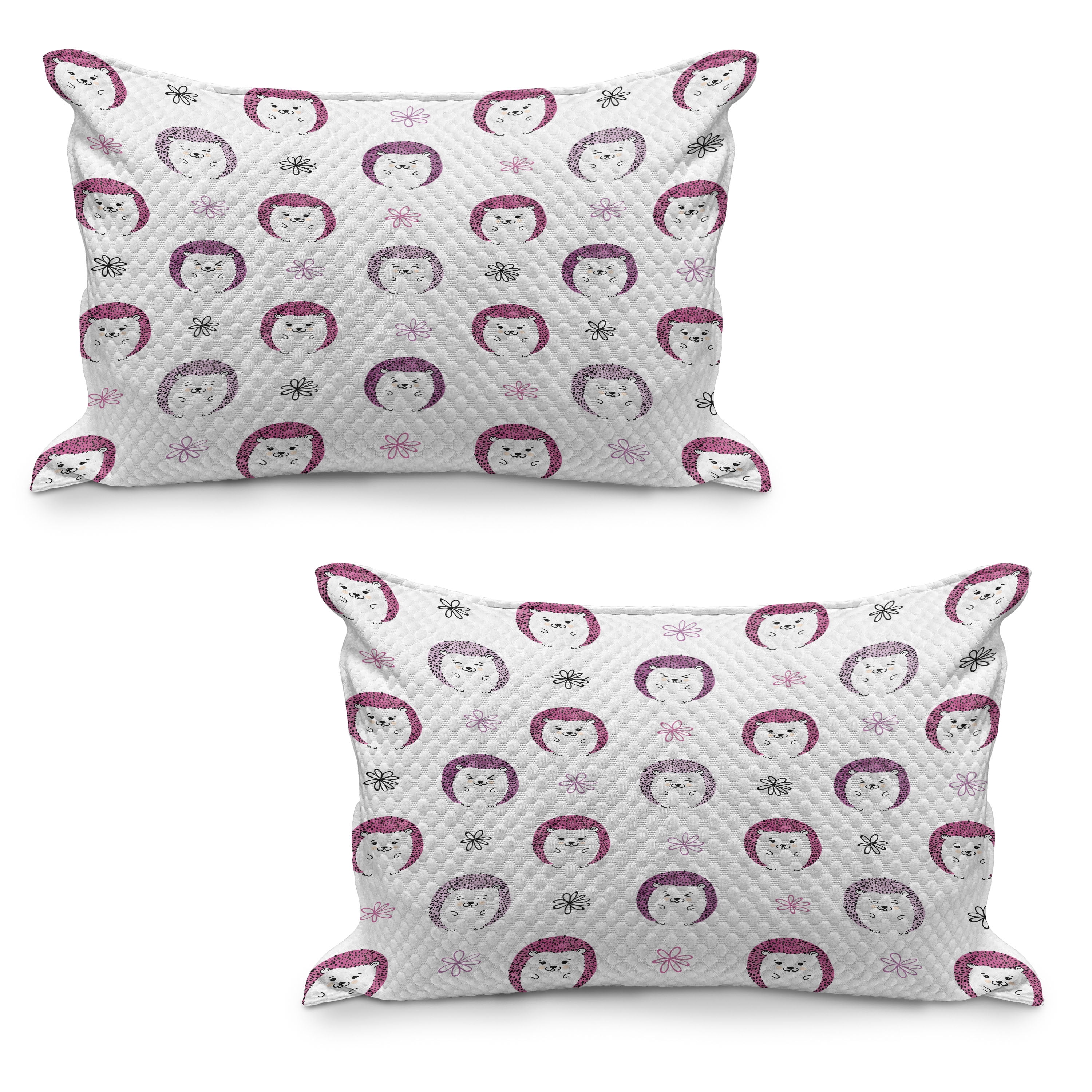 Hedgehog Quilted Pillowcover Set of 2, Colorful Spiky Animals with ...