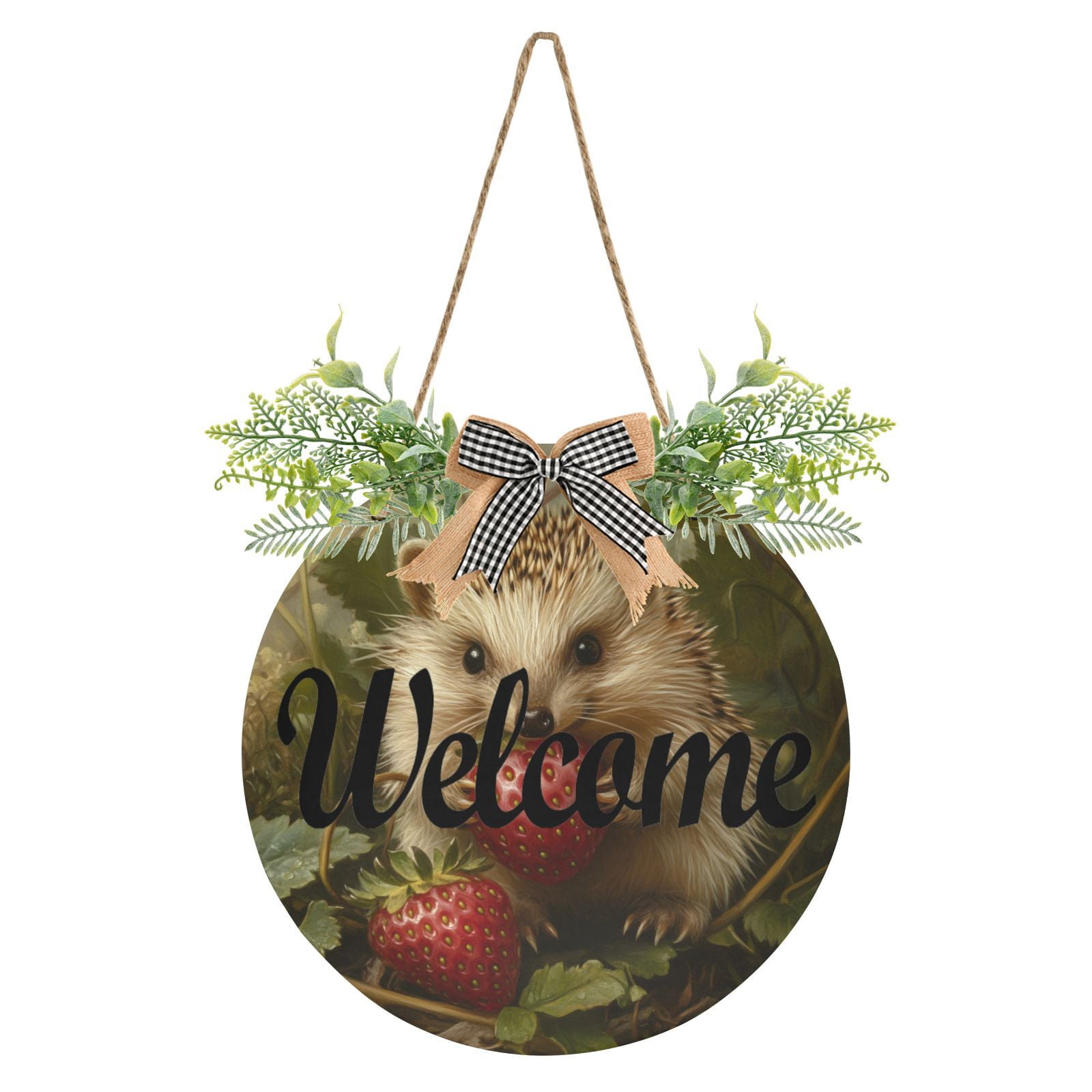 Hedgehog Strawberry Welcome Sign for Front Door Wreath Door Sign for ...