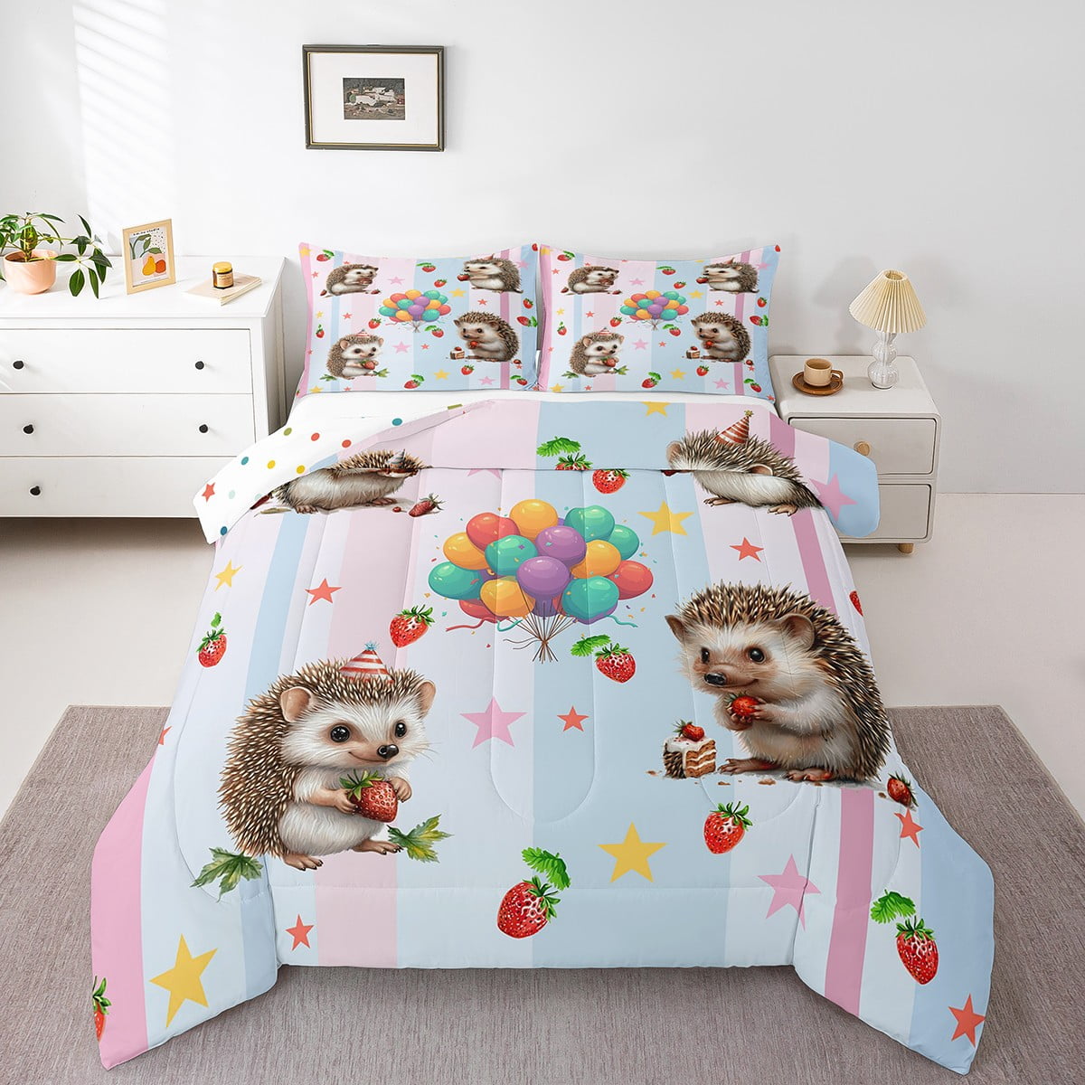 Hedgehog Twin Comforter Set Cute Cartoon Animal Bedding 2 Pcs, Kawaii ...