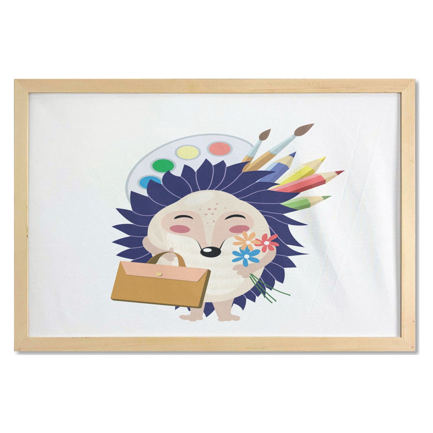 Hedgehog Wall Art with Frame, Concept Boy Hedgehog Carrying Crayons and ...