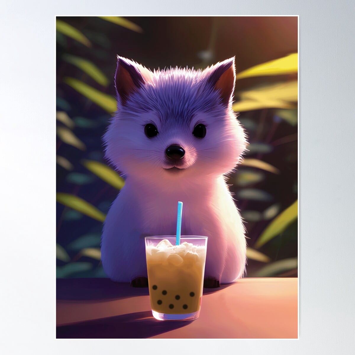 Hedgehog With Boba Bubble Tea Poster Wall Art, Modern Wall Decor For ...