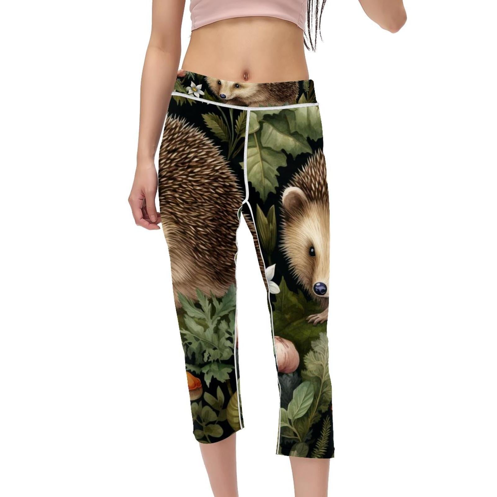 Hedgehog Women Pants: High Waist Capris Not See-Through Printed ...