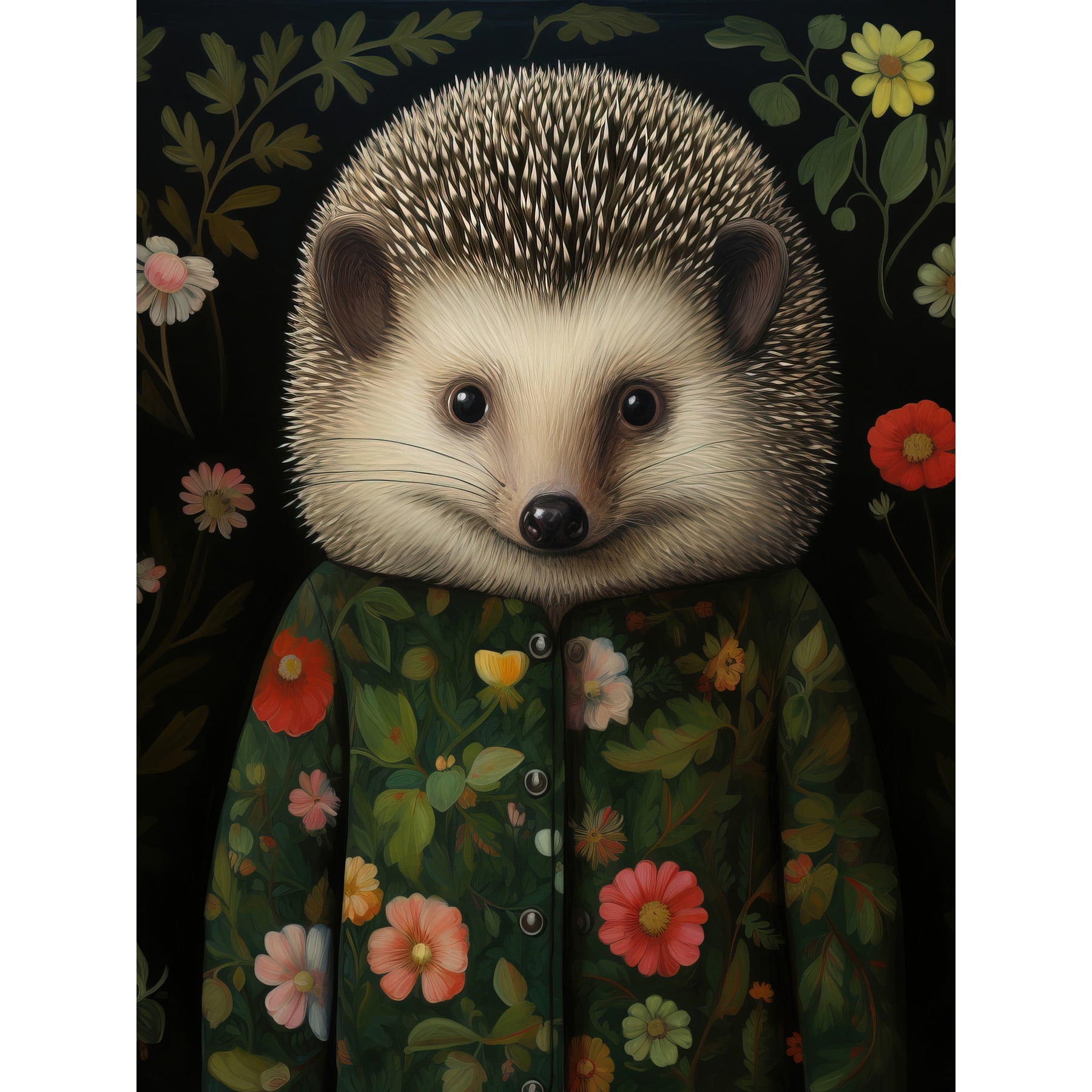 Hedgehog in Hedgerow Floral Jacket Cute Kids Bedroom Artwork Extra ...