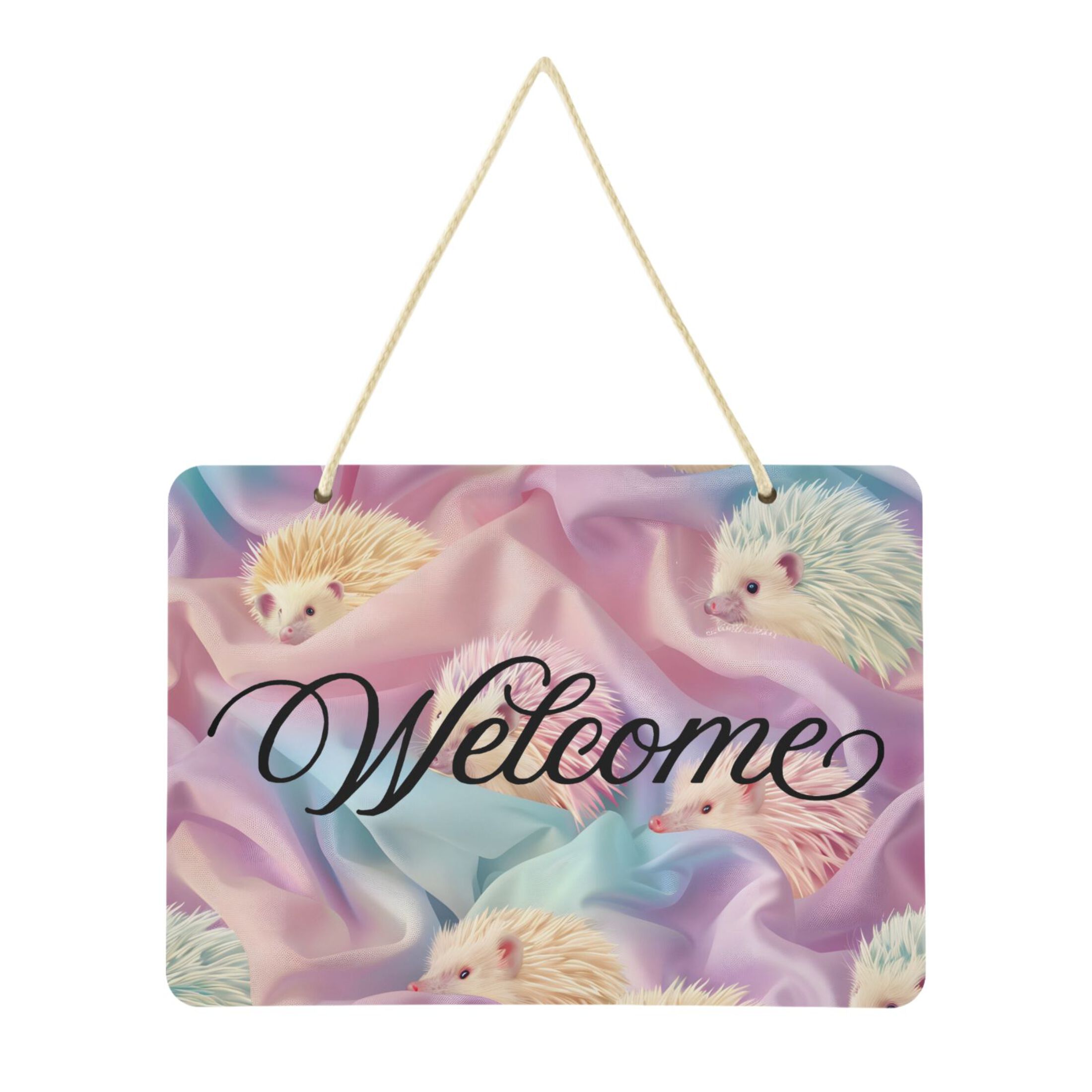 Hedgehog on Cloth Welcome Sign Front Door PVC 14x10 inch Hanger Hello ...
