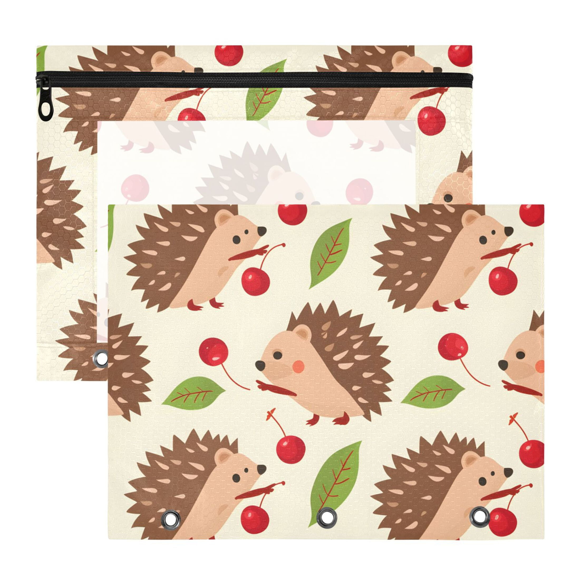 Hedgehogs Leaves and Cherries 3-Ring Binder Pouches A4 Size Zipper ...