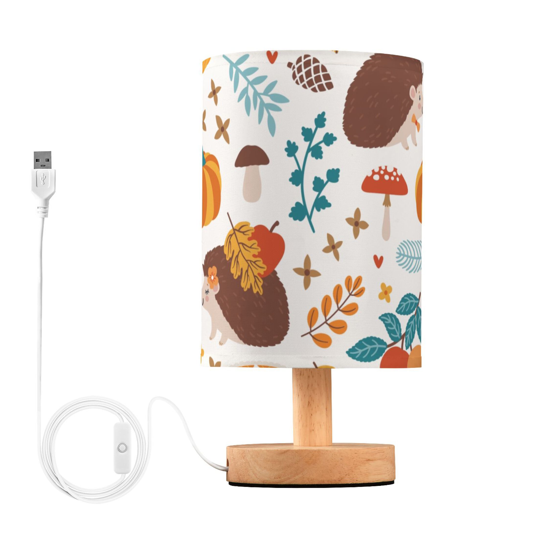 Hedgehogs and Pumpkins Bedside Table Lamp LED Warm Lights with USB ...